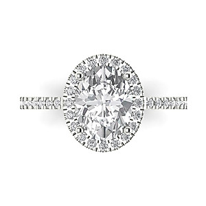 2.27 Ct Oval Cut Clear Simulated Diamond Solid 14K White Gold Halo Solitaire W/Accents Engagement Promise Bridal Ring SZ 5.75