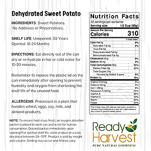 Ready Harvest Dehydrated Sweet Potatoes | Camper Must-Haves Camping Essentials | Hurricane Preparedness Items as Survival Food | Pantry Staples | #10 Can | 25-Year Shelf Life