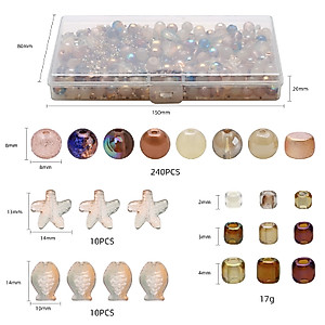 760pcs Mixed Glass Beads for Jewelry Making, 8MM Brown Assorted Round Beads, Bracelet Making Kit Including Ocean Starfish Crystal Beads and Seed Beads