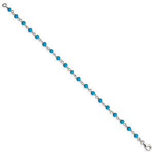 Diamond2Deal 925 Sterling Silver Genuine Turquoise Bead Bracelet 7.5" for Women