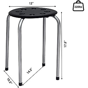 Hysache Plastic Stackable Stools Set of 6, 17.5inch Multipurpose Stool Chairs w/Metal Frame, X-Shape Connection, Non-Slip Feet, Backless Nesting Stool for Garden, Living Room, Home (Gray) HW64245