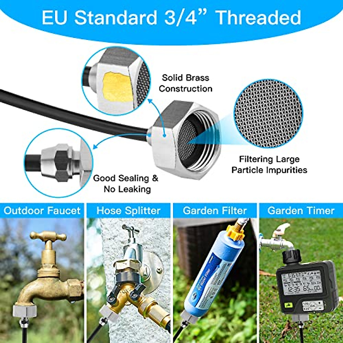 BORCARFT Misters for Outside Patio, Misting Cooling System for Patio, 50FT (15M) Misting Line+15 Mist Nozzles+3/4" Brass Adapter, Outdoor Water Mister System for Patio Garden Greenhouse Trampoline