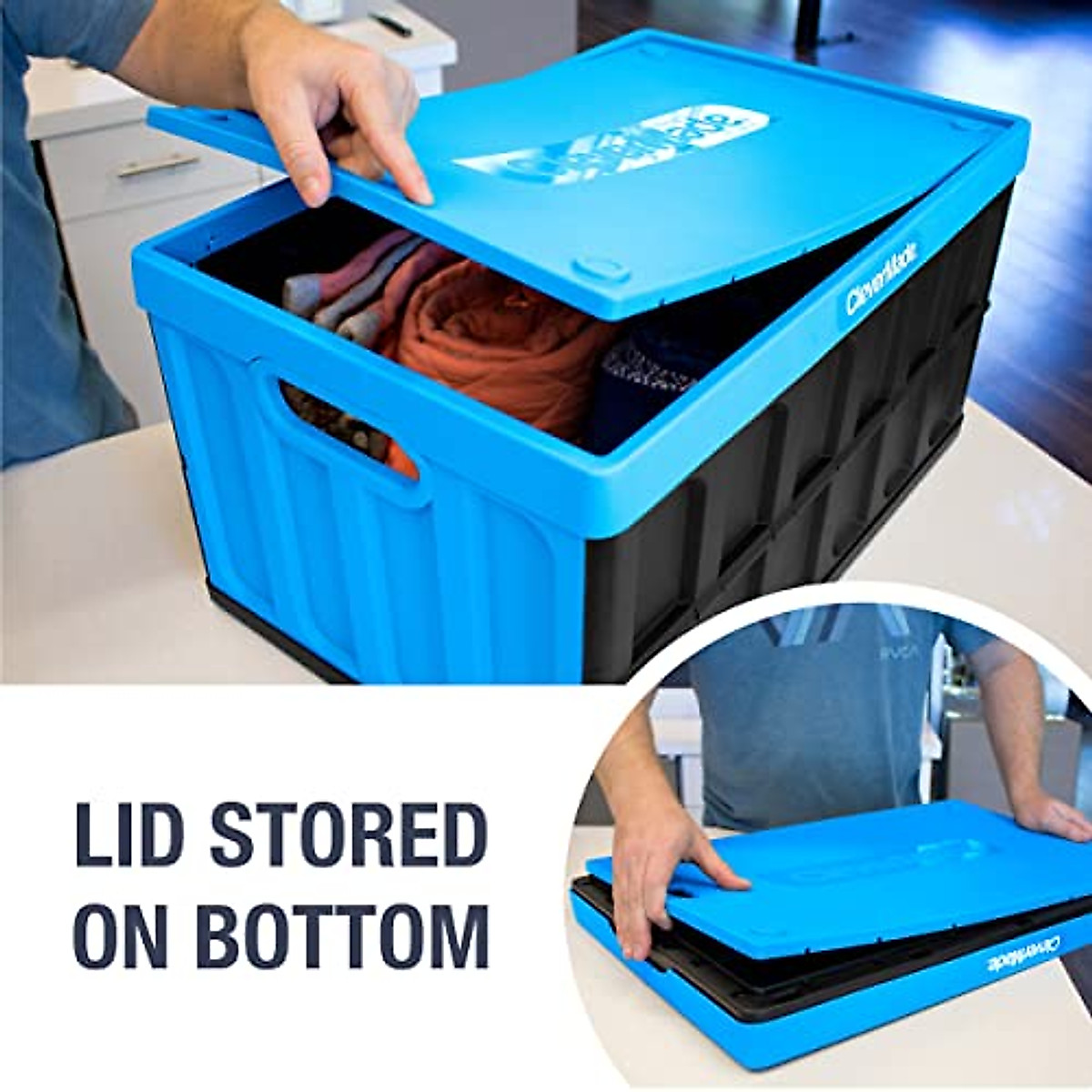 CleverMade 62L Collapsible Storage Bins with Lids - Folding Plastic Stackable Utility Crates, Solid Wall CleverCrates, 3 Pack, Charcoal (8034119-1533PK)