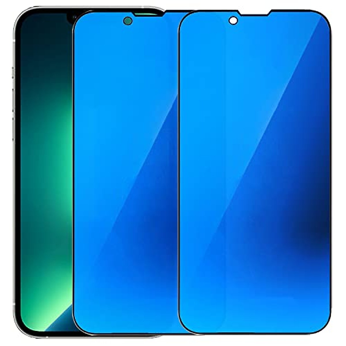 2 PCS Anti-Blue Privacy Tempered Glass Mirror Anti-Spy Screen Protector Anti-Peeping Film Compatible with iPhone 14 Plus /iPhone 13 Pro Max, 6.7 inch Electroplated 9H Hardness Anti-scratch (Blue)