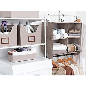 StorageWorks Hanging Closet Organizer with Garment Rod, 4 Section Closet Hanging Shelves, Hanging Clothes Cube Organizer, Mixing of Brown & Beige, 12 ¼" D x 24 ½" W x 28" H