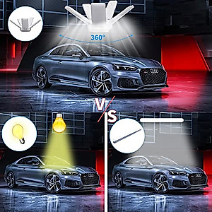 TUODAW LED Garage Lights 4 Pack, The New 100W Deformable LED Shop Lights with 5 Adjustable Panels, E26/E27 LED Ceiling Light, 10000LM 6500K Hight Bay Light for Basement Warehouse Workshop