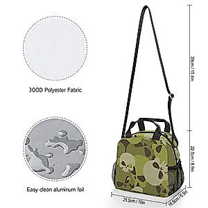 Military Skulls Printed Lunch Box Tote Bag with Handles and Shoulder Strap for Men Women Work Picnic