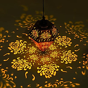 Solar Lanterns Outdoor Waterproof Hanging - OxyLED 2Pack Patio Garden Lantern Lights with Powered Retro Decorative Morrocan Flower Pattern Metal for Tabletop Decor Outside Tree Pool Porch Balcony Yard