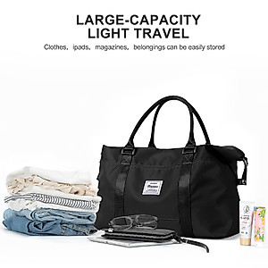 Carry on Bag for Women,Travel Duffel Bag,Large Sports Tote Gym Bag,Waterproof Weekender Overnight Bags for Women with Trolley Sleeve,Travel Bag Ladies Beach Bag, Black