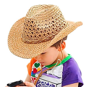 Straw Cowboy Sun Hat for Women/Kid Shapeable Western Style Country UPF 50+ Cap