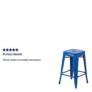 Flash Furniture Kai Commercial Grade 24" High Backless Blue Metal Indoor-Outdoor Counter Height Stool with Square Seat