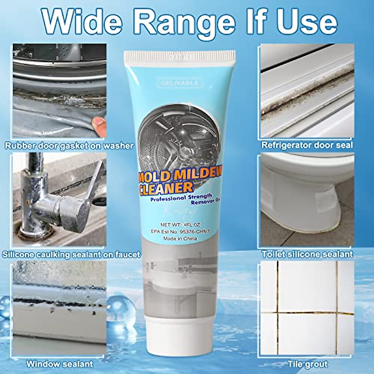 GELIVABLE Mold Remover Gel, Mold Stain Cleaner for Bathroom, Household Shower, Kitchen Sinks, Toilet, Tile, Grout, Walls, Washing Machine and Refrigerator Strips - 4 Fl.Oz(Pack of 2)