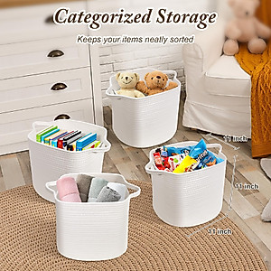 Off White Rope Basket Storage Cubes - 11 Inch Cube Storage Bins - Square Woven Baskets for Storage and Organization - Cube Storage Organizer Basket Toy Bins for Shelves, Closet, Nursery - 2 Pack