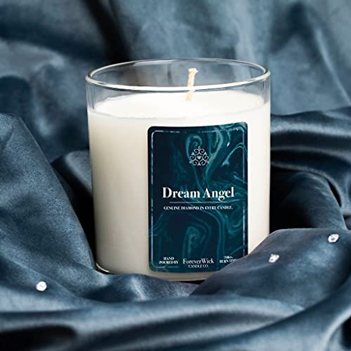 Foreverwick Dream Angel Creamy Vanilla Surprise Soy Wax Candle with Diamond Inside 14Oz Jar, Large Candles, Scented, Gift Women, Glass, Double Pour Inspired, 70 Hours