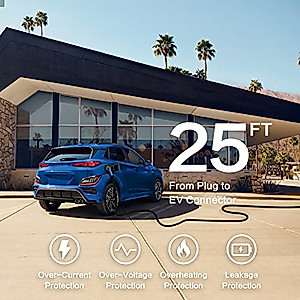 MUSTART Level 2 Portable EV Charger (240 Volt, 25ft Cable, 25 Amp), Electric Vehicle Charger Plug-in EV Charging Station with NEMA 10-30P