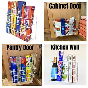 Evelots Plastic and Foil Wrap Organizer on Cabinet Door or Pantry Wall Rack - Sandwich, Freezer, Food Bag Storage Organizer - Bathroom Laundry Supplies, Kitchen Organization and Storage