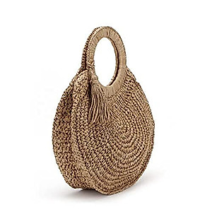 Women Straw Totes Beach Shoulder Bags Woven Handbags Purse Large Straw Basket Wicker Rattan Purse for Summer Vacation (F)