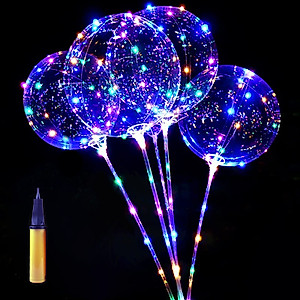10 Pack LED Balloons, Clear Light Up Balloons with Sticks + Air Pump, Bobo Balloons Colorful Neon Balloons Glow in the Dark, Helium Balloons Sets for Party, Birthday, Wedding, Decoration