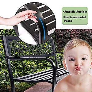 Patio Park Garden Bench Outdoor Metal Benches,400 lbs Cast Iron Steel Frame Chair w/PVC Mesh Pattern - for Park Yard Front Porch Path Yard Lawn Decor Deck Furniture,Black