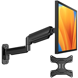 HUANUO Computer Monitor Wall Mount for 22 to 35 inch Flat Curved Screens, Single Wall Mount Monitor Arm Holds up to 26.4lbs, Height Adjustable Full Motion Gas Spring Vesa Wall Mount, Max 200x200mm