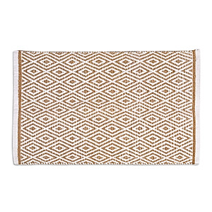 THE BEER VALLEY Cotton Diamond Rug 21x34 Inches - Linen, Reversible Machine Washable Accent Rugs for Bedroom, Kitchen, Entryway, Bathroom