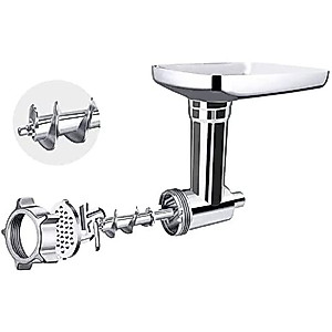 Metal Meat Food Grinder Attachments for KitchenAid Stand Mixers, Include 4 Stainless Steel Grinding Plates, 2 Grinding Blades, 2 Sausage Stuffer Tubes, a Cleaning Brush, a Removable Tray and Pusher