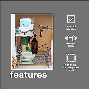 Household Essentials C26512-1 Glidez Under Sink Sliding Organizer | Pull Out Cabinet Shelf | Chrome | 12.5 Inches Wide