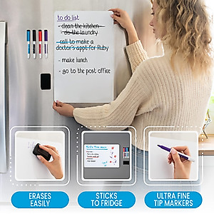 17x11 Stain-Resistant Magnetic Whiteboard for Fridge - Includes 4 Markers and Big Eraser with Magnets - Magnetic Dry Erase Board | Refrigerator White Board Organizer and Planner