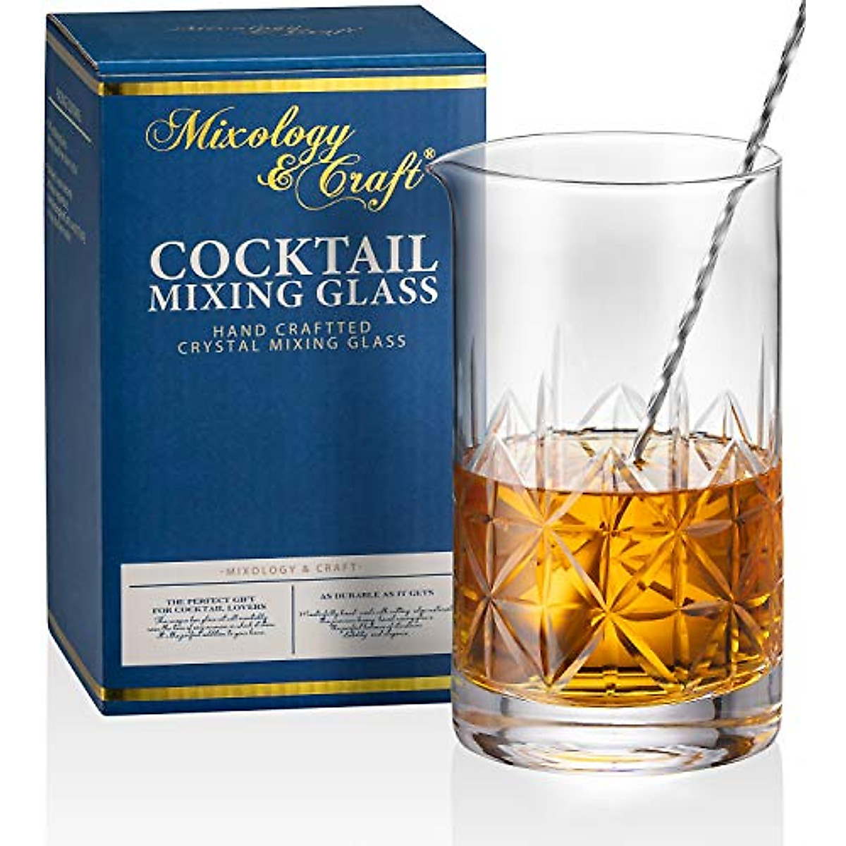 Mixology & Craft Crystal Cocktail Mixing Glass - 24oz Martini Stirring Glass with Thick Weighted Bottom, Professional Bartender's Beaker & Mixing Pitcher - Essential Bar Tools