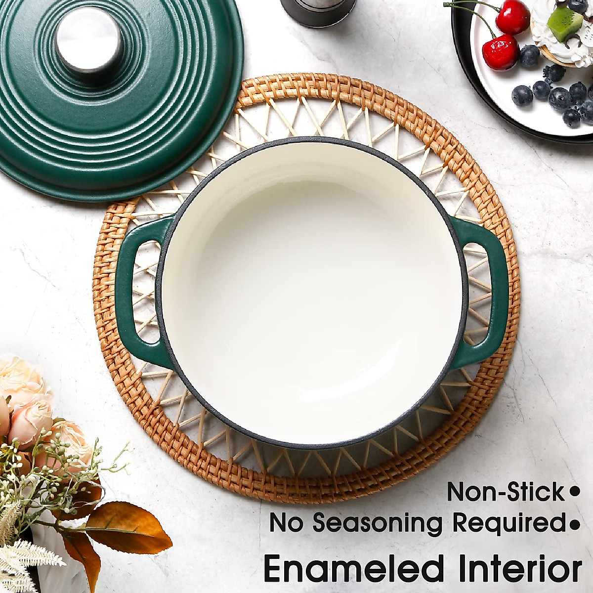 NUTRIUPS Enameled Cast Iron Dutch Oven Pot with Lid Heavy Duty Casserole Dish 3-Quart (Green)