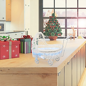 Gadpiparty Rattan Baby Boy Shower Candy Boxes Woven Flower Basket Baby Stroller Shape Wedding Favor Basket Christmas Birthday Treat Box Baptism Basket Boxes Blue