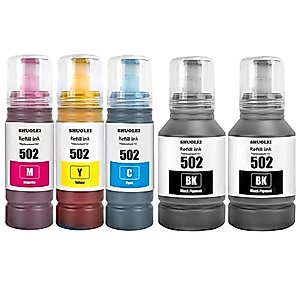 Compatible Refill Ink Bottles 502 T502Compatible with Epson 502 T502 work with EcoTank ET-2750 ET2760 ET-2803 ET-3750 ET-4750 ET-3760 ET-4760 ET-2850 ET-4850 ET-3700 ET-3710 ET-15000(2-Pack,2BK/C/M/Y)