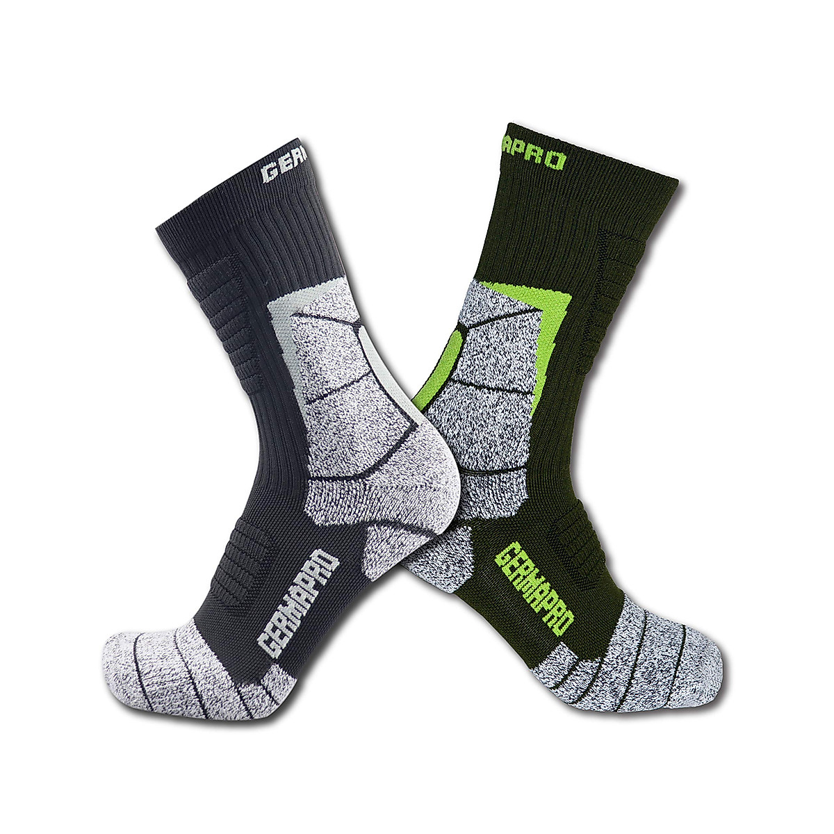 Men's Breathable Hiking Work Boot Socks w/Anti-Stress Moisture Wicking Germanium & Coolmax Fiber Lite-Compression 1/2 pr (X-Large, 1 Olive + 1 Dark Grey)