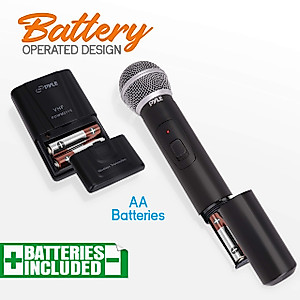 Pyle Dual Channel Wireless Microphone System - Portable VHF Audio Mic Set with Clip Lavalier lapel, Handheld, Headset, Transmitter, ¼’’ cable, power adapter - For Karaoke, PA DJ - Pyle Pro PDWM2115