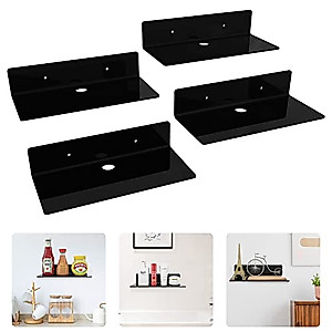 VZINO Small Adhesive Wall Shelf Set of 4, No Drill Acrylic Floating Shelves for Expand Space, Preppy Room Decor, Small Display Shelf for Smart Speaker /Action Figures with Cable Organizer