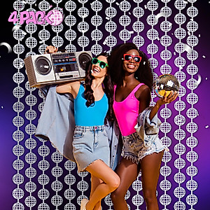 MENSTARSI Disco Party Decorations, 4 Pack Disco Ball Photo Booth Props,3.3x6.6 ft Silver Foil Fringe Curtains Photo Backdrop for The 70s & 80s Last Disco Bachelorette, Decades, Taylor Party Decor