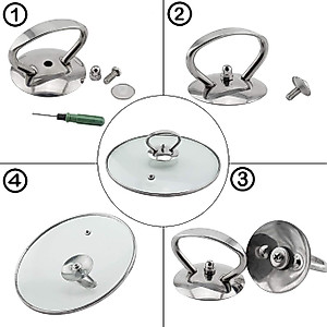 PZRT 2-Pack Universal Pot Lid Cover Knob Handle,Stainless Steel Replacement Cookware Pot Lid Handgrip Knob with Three Length Mounting Screws and Silicone Washer