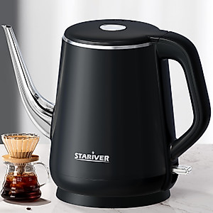 Stariver Gooseneck Electric Kettle, 0.8L Electric Tea Kettle Tea Pot, Pour Over Coffee Kettle with Stainless Steel Inner Lid & Bottom, Water Boiler with Auto Shut Off and Boil Dry Protection, Black