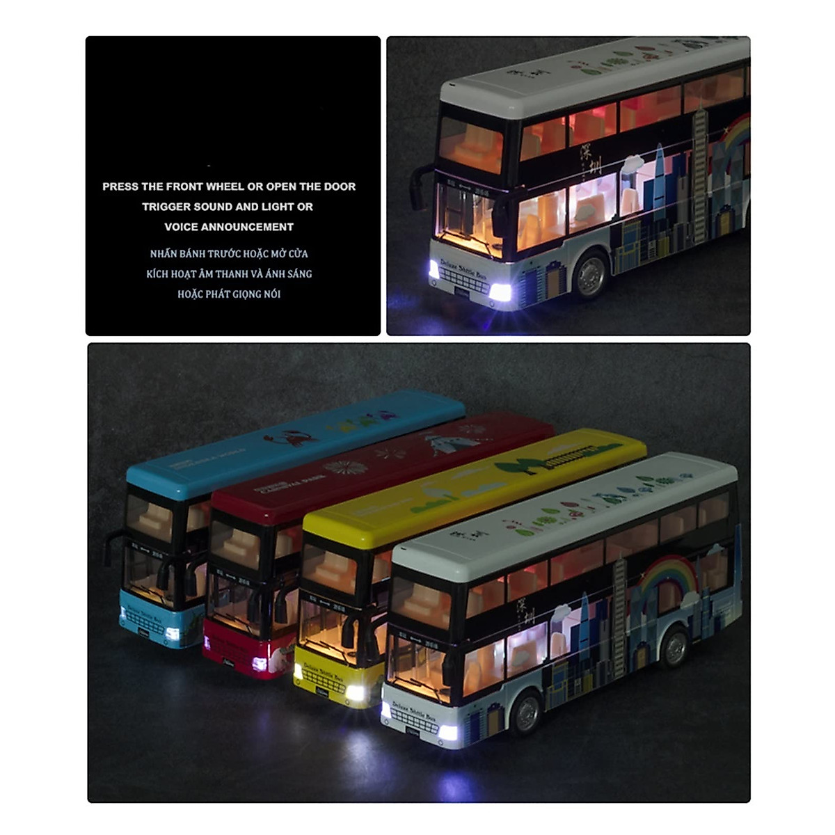 MING ZHEN Toy car Model for Sightseeing Tourist Double Decker Toy Bus City Bus Diecasts Alloy Toy Car Model Sound Light Kids Gift (Color : A1)
