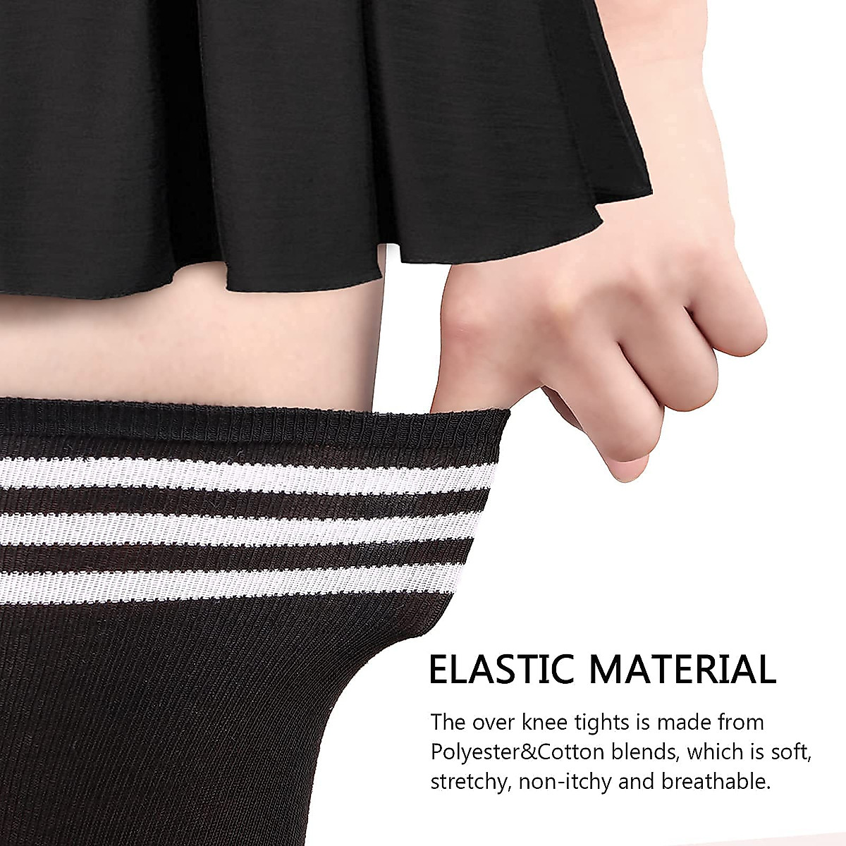 DRESHOW 2 Pairs Extra Long High Thigh Socks Striped Over Knee Thin Tights Long Stocking Knee High Leg Warmer