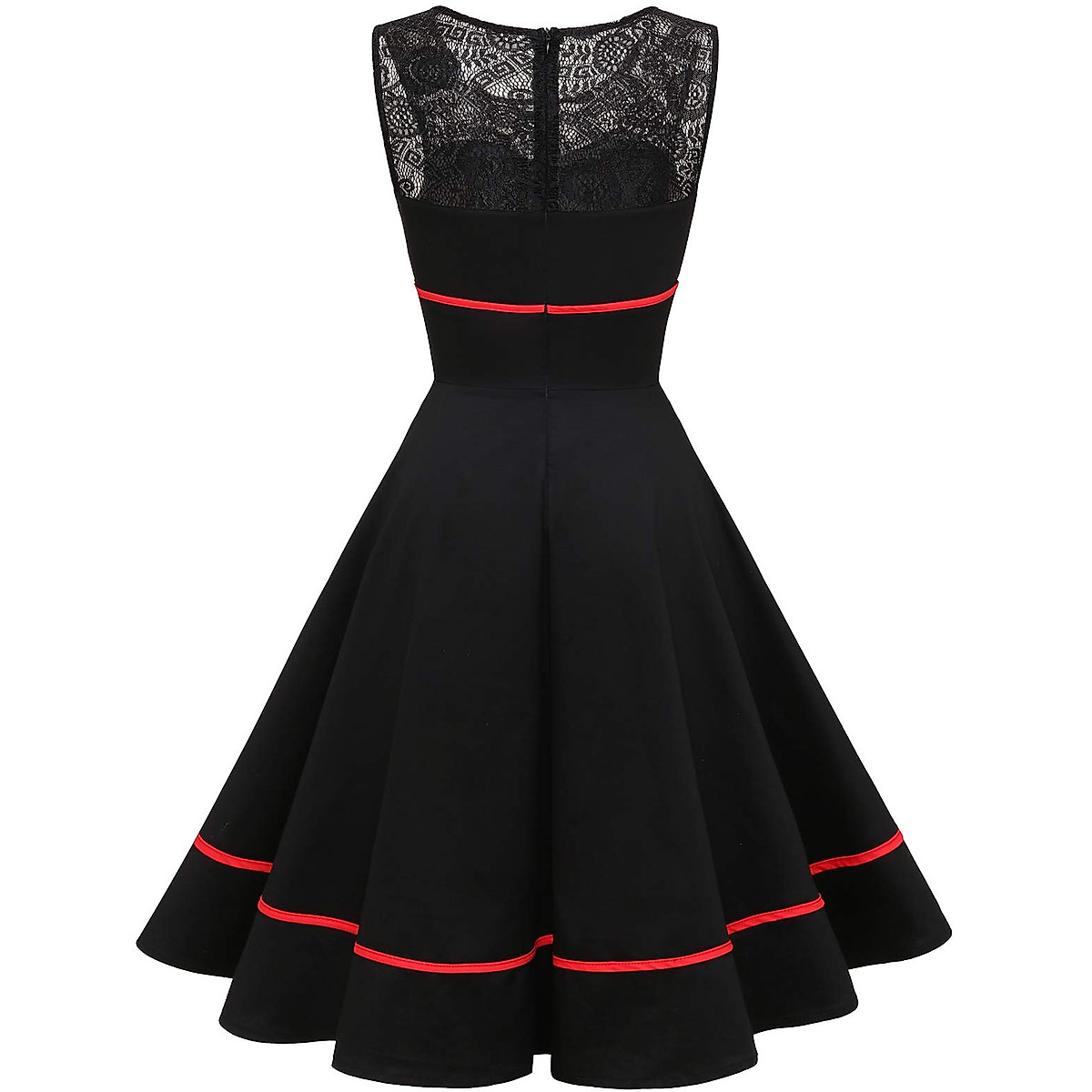 Bbonlinedress 50s Vintage Cocktail Semi Formal Homecoming Dress Swing Retro Black and Red Floral Lace Rockabilly Prom Tea Party Wedding Geust Dress Black S