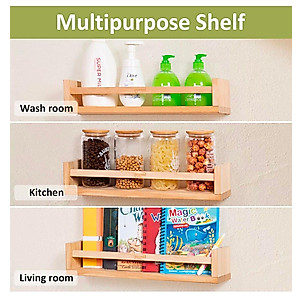 Nexzon Set of 3 Nursery Book Shelves with Booklet and Pen | 16.6" Kids Wall Bookshelves | Baby Nursery Shelves for Bedroom, Bathroom, Kitchen and Toy Storage (Pine Wood)