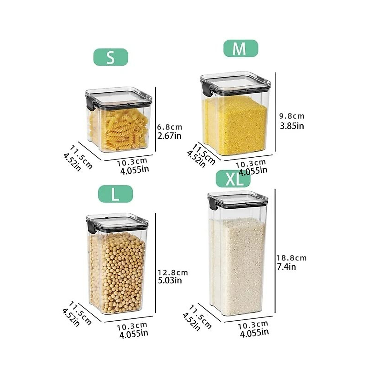 TfSH 1 Set of 4 (S, M, L, XL size) Clear Food Storage Box, Food Storage Container With Lid, Clear Plastic Kitchen And Pantry Organization Container