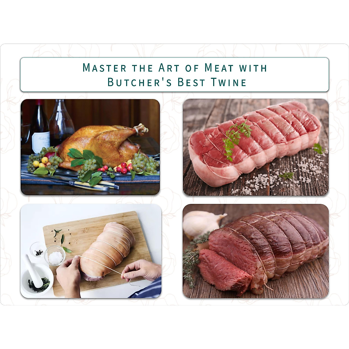 Cotton Farm Cooking Twine, 500 Feet String, 0.1 Inch (2mm) Thickness, Twisted (Extra Strong), 100% Unbleached Cotton - Butchers Choice for Cooking