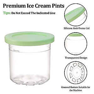 UXIVCKI 4 Pcs Ice Cream Pint Containers Replacement with Silicone Lid, Compatible with NC301 NC300 NC299AMZ Ice Cream Maker, Yogurt and Soup, Airtight & Dishwasher Safe