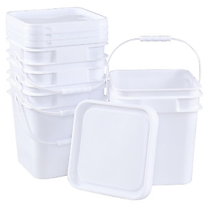 Zopnny 3 Gallon Square Food Grade Bucket Pail with Lid, Multifunctional Industrial Bucket Container for Storing Dry Food Charcoal Camping Fishing (Pack of 4)