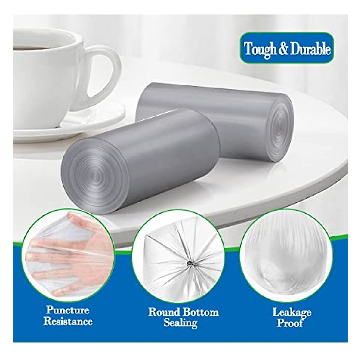 2.6 Gallon Grey trash can liners 300 counts,Small trash bags garbage Bags, Extra Strong 1 2 Gal garbage Bags, Fit 4.5-6 liters trash Bin, bathroom trash can liners for Home Office bedroom(Grey 300)