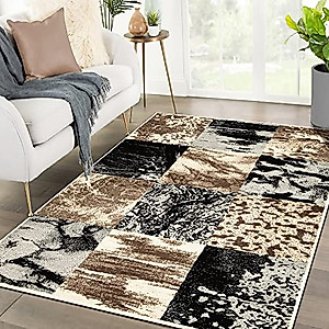SUPERIOR Indoor Large Area Rug, Modern Abstract Style with Jute Backing, Floor Decor for Office, Living Room, Dorm, Kitchen, Dining, Entryway, Hardwood Throw, Brentwood Collection, 8' x 10', Beige