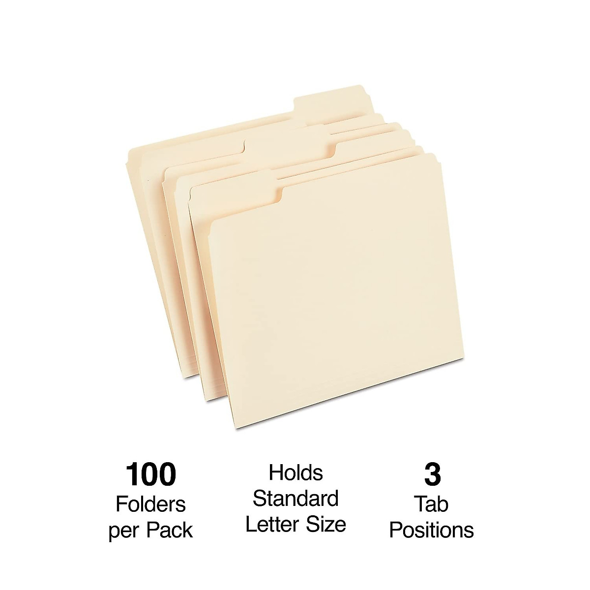 Staples 116657 Manila File Folders Letter 3 Tab Assorted Position 100/Box