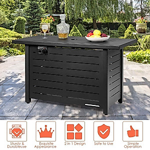 HAPPYGRILL 42" Fire Pit Table Propane Gas Fire Table with Lid, 60,000 BTU Gas Burner Stove Fire Table for Outdoor Patio Backyard